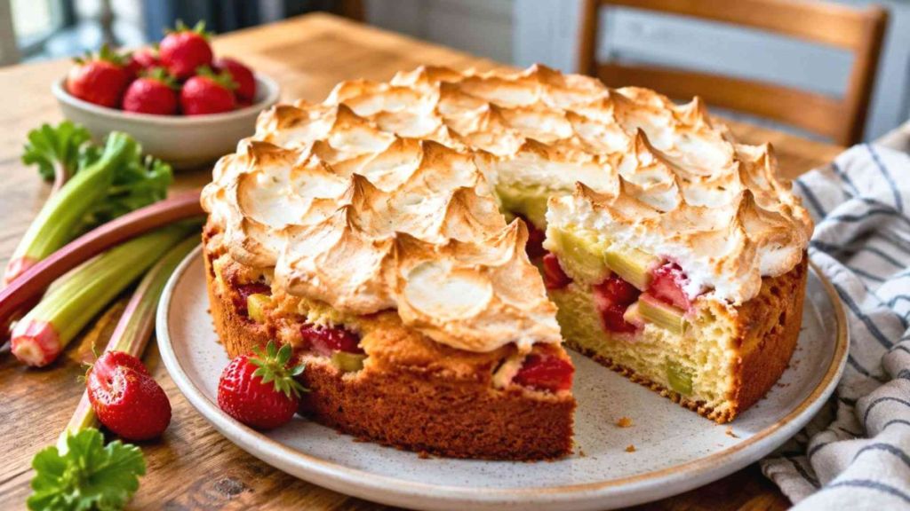 Ce gâteau meringué rhubarbe-fraises transforme un fruit acidulé en ...